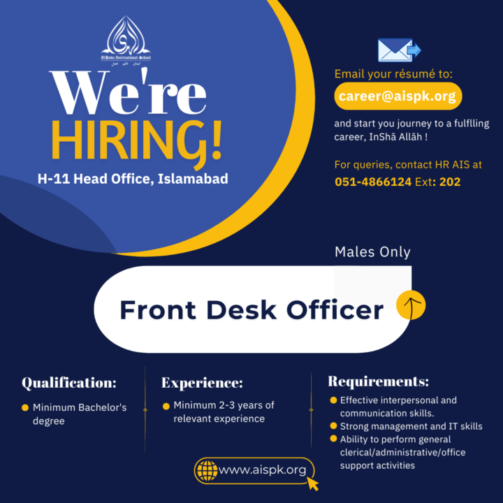 Front Desk Officer | Head Office, H-11 Campus - AlHuda International School